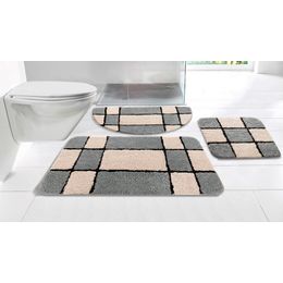 Badematte my home "Melli" Gr. 2, beige (beige hellgrau), H:16mm, Polyester, Badematten, Badteppich, mit Muster, karierte Badematte
