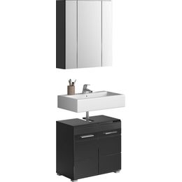 Badmöbel-Set Inosign "Malmö, 2 teilig, bestehend aus: Waschbeckenunterschrank, Spiegel", schwarz, Kastenmöbel-Sets, Badmöbel, 2-tlg.