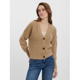 Véro Moda Strickjacke VERO MODA "VMLEA LS V-NECK CUFF CARDIGAN NOOS", Damen, Gr. M, nomad, Strick, Obermaterial: 100% Polyacryl, unifarben, regular fit hüftlang, V-Ausschnitt, Rippbündchen, Strickjacken, mit Knopfleiste