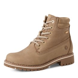 Winterboots Tamaris, Damen, Gr. 36, beige, Nubukleder, unifarben, Schuhe, Blockabsatz, Schnürstiefelette mit DUO-TEX Ausstattung