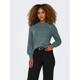 Rundhalspullover Only "ONLEMMA LS BUTTON ONECK EX KNT", Damen, Gr. L, balsam grün, Strick, Obermaterial: 50% Polyacryl, 50% Polyester, unifarben, regular fit normal, Rundhals, Rippstrickbündchen, Pullover