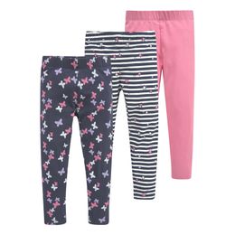 Leggings Kidsworld "3er Pack Leggings für kleine Mädchen", Mädchen, Gr. 116/122, N-Gr, bunt (bunt, gemustert, pink, uni, blau, weiß, gestreift), Jersey, Obermaterial: 95% Baumwolle, 5% Elasthan, bedruckt, gestreift, unifarben, eng lang, Hosen, mit unterschiedlichen Mustern und Farben