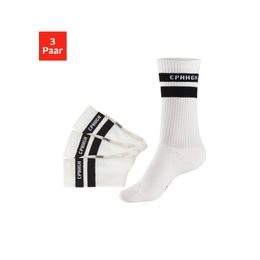Tennissocken Copenhagen Studios, Damen, Gr. 35-38, 3x cream weiß, Baumwollmischung, unifarben, elastisch, Socken, mit Streifendesign und Vollfrottee