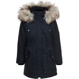 Winterjacke KIDS Only "KOGIRIS FUR PARKA OTW", Mädchen, Gr. 128, blau (night sky), Web, Obermaterial: 100% Polyester, unifarben, bequem Po-bedeckend, mit Windstopper, Jacken