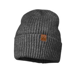 Strickmütze MaxiMo, Jungen, Gr. 51/53, carbonmeliert, Strick, Materialmix, unifarben, Mützen, doppelt gestrickt, ungefüttert, breiter Umschlag