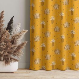 Bilderwelten Vorhang Farn Blätter mit Punkten - Warmes Gelb - blickdichte Gardine Muster Blumen Floral Wohnzimmer Schlafzimmer Küche Bad Badezimmer Gelb