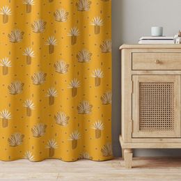 Vorhang Farn Blätter mit Punkten - Warmes Gelb - blickdichte Gardine Muster Blumen Floral Wohnzimmer Schlafzimmer Küche Bad Badezimmer Gelb