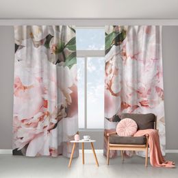Vorhang Pfingstrosen Hellrosa - blickdichte Gardine Blumen Floral Landhausstil Wohnzimmer Schlafzimmer Küche Bad Badezimmer Rosa