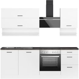 KOCHSTATION K&uuml;chenzeile &raquo;KS-Frieda Breite 220 cm&laquo; wahlweise mit E-Ger&auml;ten, mit 38mm starker Arbeitsplatte K&uuml;che: wei&szlig; + Front: wei&szlig; + Korpus:...