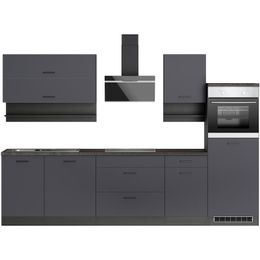 KOCHSTATION K&uuml;chenzeile &raquo;KS-Frieda Breite 300 cm&laquo; wahlweise mit E-Ger&auml;ten, mit 38mm starker Arbeitsplatte K&uuml;che: grau + Front: anthrazit +...