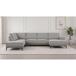 Places of Style Wohnlandschaft »XXL Sofa Oland, Struktur, Flachgewebe, Luxus-Microfaser, Boucle« U-Form, 345 cm, Wellenunterfederung,...