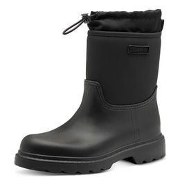 Tamaris Gummistiefel, Blockabsatz, Boots mit Textileinsatz am Schaftrand schwarz 38 38 Stiefelette zum Schlupfen mit Schnellverschluss am Schaftrand