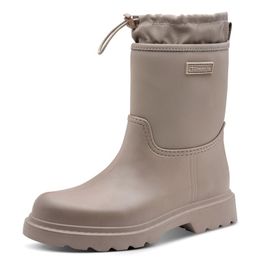 Tamaris Gummistiefel, Blockabsatz, Boots mit Textileinsatz am Schaftrand taupe 41 41 Stiefelette zum Schlupfen mit Schnellverschluss am Schaftrand