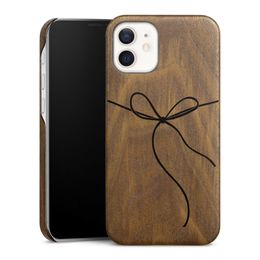 DeinDesign iPhone 12 Handy Holz Hülle Holz Schutzhülle Echtholz Handyhülle Fashion Transparent Bow Holz Slim Case