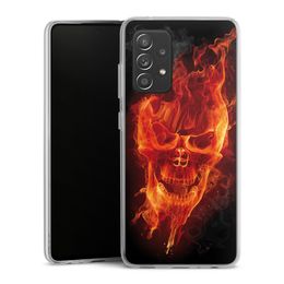 DeinDesign Galaxy A52s 5G Handy Silikon H&uuml;lle Case transparent Handyh&uuml;lle Fire Skull Totenkopf Silikon Case