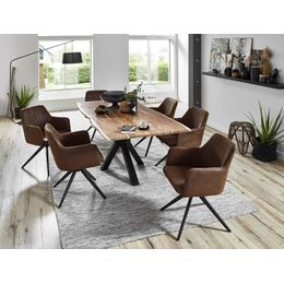 Baumkanten Essgruppe Akazie natur 140 cm Spider-Gestell schwarz 7tlg. QUINCY