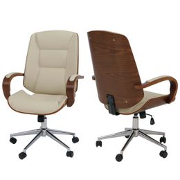 Bürostuhl HWC-O83, Drehstuhl Chefsessel, Kunstleder (280g/m²) Bugholz FSC -zertifiziert Walnuss-Optik ~ creme