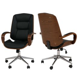Bürostuhl HWC-O83, Drehstuhl Chefsessel, Kunstleder (280g/m²) Bugholz FSC -zertifiziert Walnuss-Optik ~ schwarz