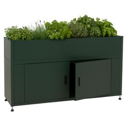 Hochbeet HWC-O85, Metallhochbeet Blumenkasten Pflanzkübel Stauraum, Metall 47kg 91x161x51cm ~ grün