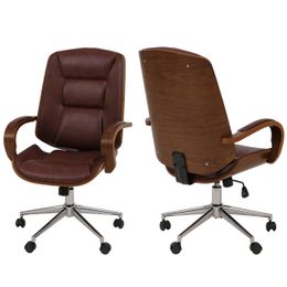 Bürostuhl HWC-O83, Drehstuhl Chefsessel, Kunstleder (280g/m²) Bugholz FSC -zertifiziert Walnuss-Optik ~ rotbraun