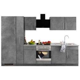 Wiho-Küchen Küchenzeile WIHO KÜCHEN "Cali", küche: grau, korpus: betonfarben, arbeitsplatte: canvas grau, B:310cm T:60cm, Komplettküchen-Sets, mit E-Geräten und Kühl-Gefrierkombination, Breite 310 cm