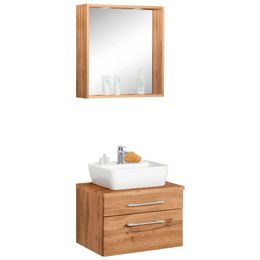 Badmöbel-Set Welltime "Davos", braun (eichefarben), Kastenmöbel-Sets, mit rechteckigem Waschbecken
