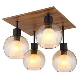 Globo LIGHTING Deckenleuchte "BARRY I", schwarz, 1 Stk., Leuchten, Deckenlampe/holzoptik/Glas amber/Glaskristalle/Innenglas