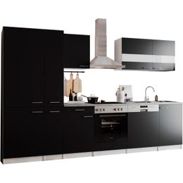 Küchenzeile respekta "Malia", schwarz (küche: schwarz, front: schwarz, korpus: weiß, arbeitsplatte: beton optik), B:310cm H:200cm T:60cm, Komplettküchen-Sets, Breite 310 cm, mit Soft-Close, in exklusiver Konfiguration für OTTO