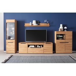 Wohnwand MCA LIVING "Araya Wohnkombination II", braun (eichenfarben), B:377,5cm H:195,5cm T:45,5cm, Holzwerkstoff, Massivholz, Kastenmöbel-Sets, Schubkästen/ Türen gedämpft