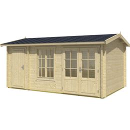 Gartenhaus Lasita Maja "WREXHAM", beige (naturbelassen), Fußboden im Gartenhaus, Massivholzdach, Holzwerkstoff, Gartenhäuser