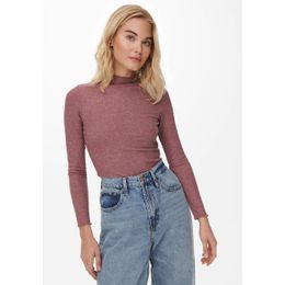 Langarmshirt Only "ONLEMMA L/S HIGH NECK TOP", Damen, Gr. S, rose braun melange, Rippware, Obermaterial: 65% Polyester, 30% Viskose, 5% Elasthan, sehr schmal normal, hoch geschlossener Ausschnitt, gewellter Abschluss, Shirts