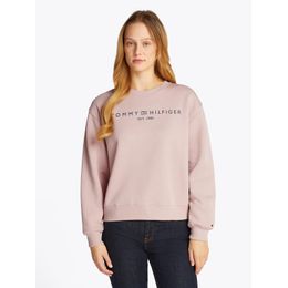 Sweatshirt Tommy Hilfiger "MDRN REG CORP LOGO C-NK SWTSHRT", Damen, Gr. L (40), pink (foggy pink), Sweatware, Obermaterial: 63% Baumwolle, 37% Polyester, unifarben, Casual, regular fit hüftlang, Rundhals, Rippbündchen, Sweatshirts, mit Logoschriftzug