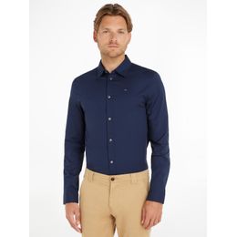 Langarmhemd Tommy Jeans "Sabim Stretch Hemd Shirt", Herren, Gr. L, N-Gr, blau (schwarz iris), Web, Obermaterial: 97% Baumwolle, 3% Elasthan, unifarben, schmal normal, Rundhals, eingesetzt 2-Knopf-Manschette mit Schlitz, Hemden, Stretch Hemd, Premium, Slim Fit, mit Elasthan