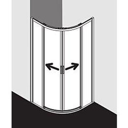 Kermi Liga Viertelkreis-Gleittür bodenfrei mit 2 Festfeldern LIC50080201AK 80x200cm, silber mattglanz, ESG klar