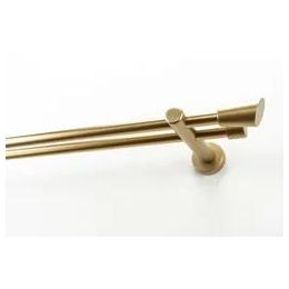 Gardinenstange Garesa "MOLIS", gold (mattgoldfarben), L:390cm Ø:20mm, Holzwerkstoff, Metall, Gardinenstangen, Vorhanggarnitur, verlängerbar, Wandmontage, Keil, ohne Ringe