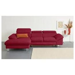 Ecksofa COTTA "Driver L-Form", rot (coral), B:268cm H:73cm T:169cm, LEDER BEEFY (ein abgedecktes Spalt-Rindsleder) im Sitz und Rücken (Korpus in Kunstleder);Luxus-Kunstleder;Kunstleder SOFTLUX;NaturLEDER (echtes Rindsleder), Rückseite mit schwarzem Spannstoff bezogen, Sofas, mit Kopfteilverstellung, wahlweise mit Bettfunktion & Bettkasten