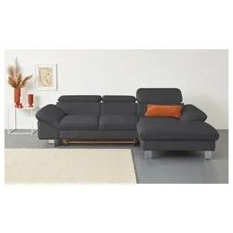 Ecksofa COTTA "Driver L-Form", grau (fango), B:268cm H:73cm T:169cm, LEDER BEEFY (ein abgedecktes Spalt-Rindsleder) im Sitz und Rücken (Korpus in Kunstleder);Luxus-Kunstleder;Kunstleder SOFTLUX;NaturLEDER (echtes Rindsleder), Rückseite mit schwarzem Spannstoff bezogen, Sofas, mit Kopfteilverstellung, wahlweise mit Bettfunktion & Bettkasten
