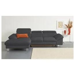 Ecksofa COTTA "Driver L-Form", grau (fango), B:268cm H:73cm T:169cm, LEDER BEEFY (ein abgedecktes Spalt-Rindsleder) im Sitz und Rücken (Korpus in Kunstleder);Luxus-Kunstleder;Kunstleder SOFTLUX;NaturLEDER (echtes Rindsleder), Rückseite mit schwarzem Spannstoff bezogen, Sofas, mit Kopfteilverstellung, wahlweise mit Bettfunktion & Bettkasten