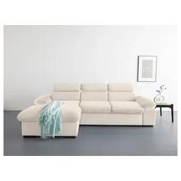 Ecksofa COTTA "Lola L-Form mit Kopfteilfunktion & Hocker", beige (nature), B:250cm H:73cm T:165cm, 90% Polyester, 10% Polyamid, Sofas, wahlweise mit Bettfunktion, Bettkasten & Armteilverstellung