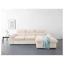 Ecksofa COTTA "Lola L-Form mit Kopfteilfunktion & Hocker", beige (nature), B:250cm H:73cm T:165cm, 90% Polyester, 10% Polyamid, Sofas, wahlweise mit Bettfunktion, Bettkasten & Armteilverstellung