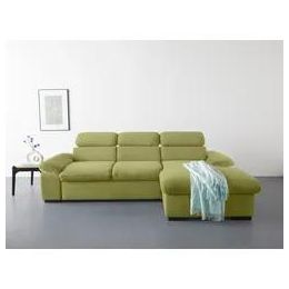 Ecksofa COTTA "Lola L-Form mit Kopfteilfunktion & Hocker", grün, B:250cm H:73cm T:165cm, 90% Polyester, 10% Polyamid, Sofas, wahlweise mit Bettfunktion, Bettkasten & Armteilverstellung