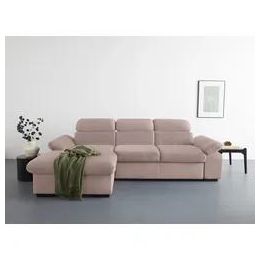 Ecksofa COTTA "Lola L-Form mit Kopfteilfunktion & Hocker", braun (mud), B:250cm H:73cm T:165cm, 100% Polyester, Sofas, wahlweise mit Bettfunktion, Bettkasten & Armteilverstellung