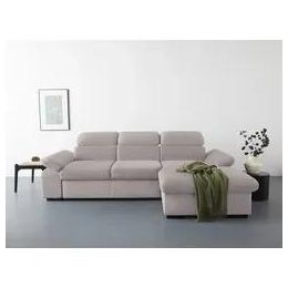 Ecksofa COTTA "Lola L-Form mit Kopfteilfunktion & Hocker", grau (stone), B:250cm H:73cm T:165cm, 100% Polyester, Sofas, wahlweise mit Bettfunktion, Bettkasten & Armteilverstellung