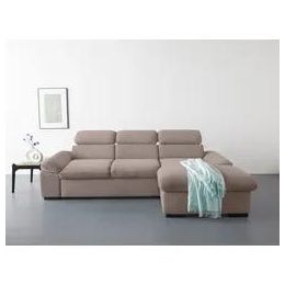 Ecksofa COTTA "Lola L-Form mit Kopfteilfunktion & Hocker", grau (taupe), B:250cm H:73cm T:165cm, 90% Polyester, 10% Polyamid, Sofas, wahlweise mit Bettfunktion, Bettkasten & Armteilverstellung