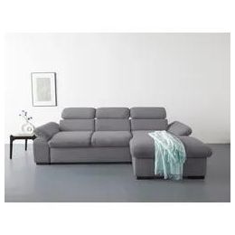 Ecksofa COTTA "Lola L-Form mit Kopfteilfunktion & Hocker", grau (stone), B:250cm H:73cm T:165cm, 90% Polyester, 10% Polyamid, Sofas, wahlweise mit Bettfunktion, Bettkasten & Armteilverstellung