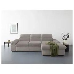Ecksofa COTTA "Lola L-Form mit Kopfteilfunktion & Hocker", grau (elephant), B:250cm H:73cm T:165cm, 100% Polyester, Sofas, wahlweise mit Bettfunktion, Bettkasten & Armteilverstellung
