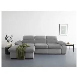 Ecksofa COTTA "Lola L-Form mit Kopfteilfunktion & Hocker", grau (mouse), B:250cm H:73cm T:165cm, 100% Polyester, Sofas, wahlweise mit Bettfunktion, Bettkasten & Armteilverstellung