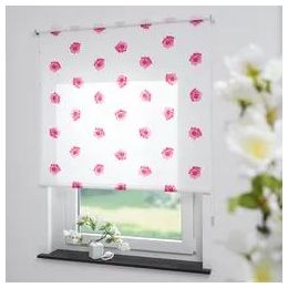 Seitenzugrollo Liedeco "Rosen" Gr. 2, pink (pink, weiß), B:122cm H:180cm, Metall, Polyester, Rollos, Seitenzugrollo, Kettenzugrollo, Dekorrollo - Rosen pink