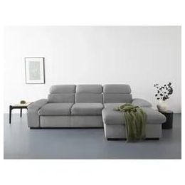 Ecksofa COTTA "Lola L-Form mit Kopfteilfunktion & Hocker", grau (mouse), B:250cm H:73cm T:165cm, 100% Polyester, Sofas, wahlweise mit Bettfunktion, Bettkasten & Armteilverstellung