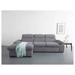Ecksofa COTTA "Lola L-Form mit Kopfteilfunktion & Hocker", grau (stone), B:250cm H:73cm T:165cm, 90% Polyester, 10% Polyamid, Sofas, wahlweise mit Bettfunktion, Bettkasten & Armteilverstellung